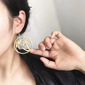 Jewelry | New Big Gold Palm Tree Hoop Dangle Earrings | Poshmark